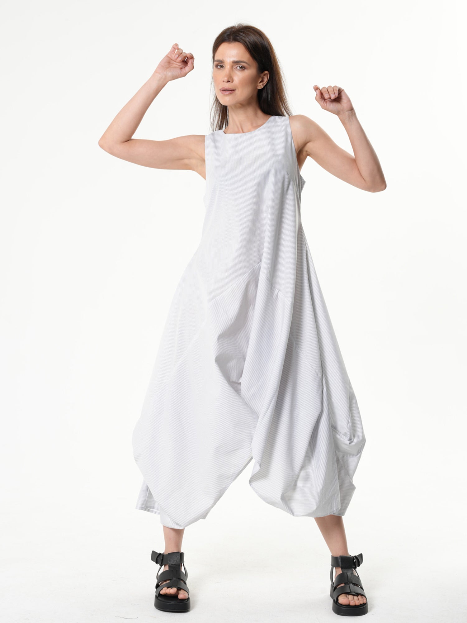 Striped Asymmetric Sleeveless Dress – Metamorphoza