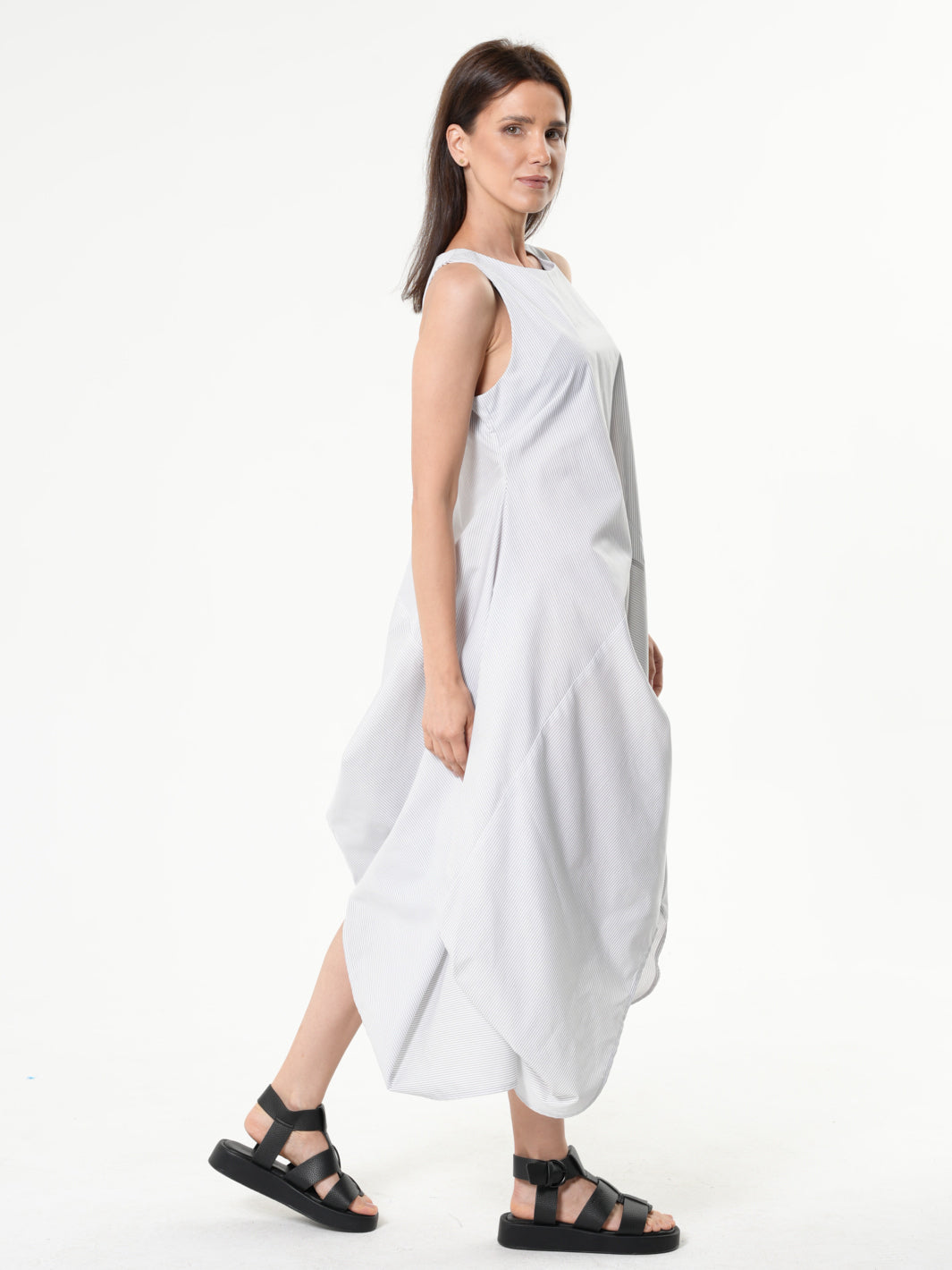 Striped Asymmetric Sleeveless Dress – Metamorphoza